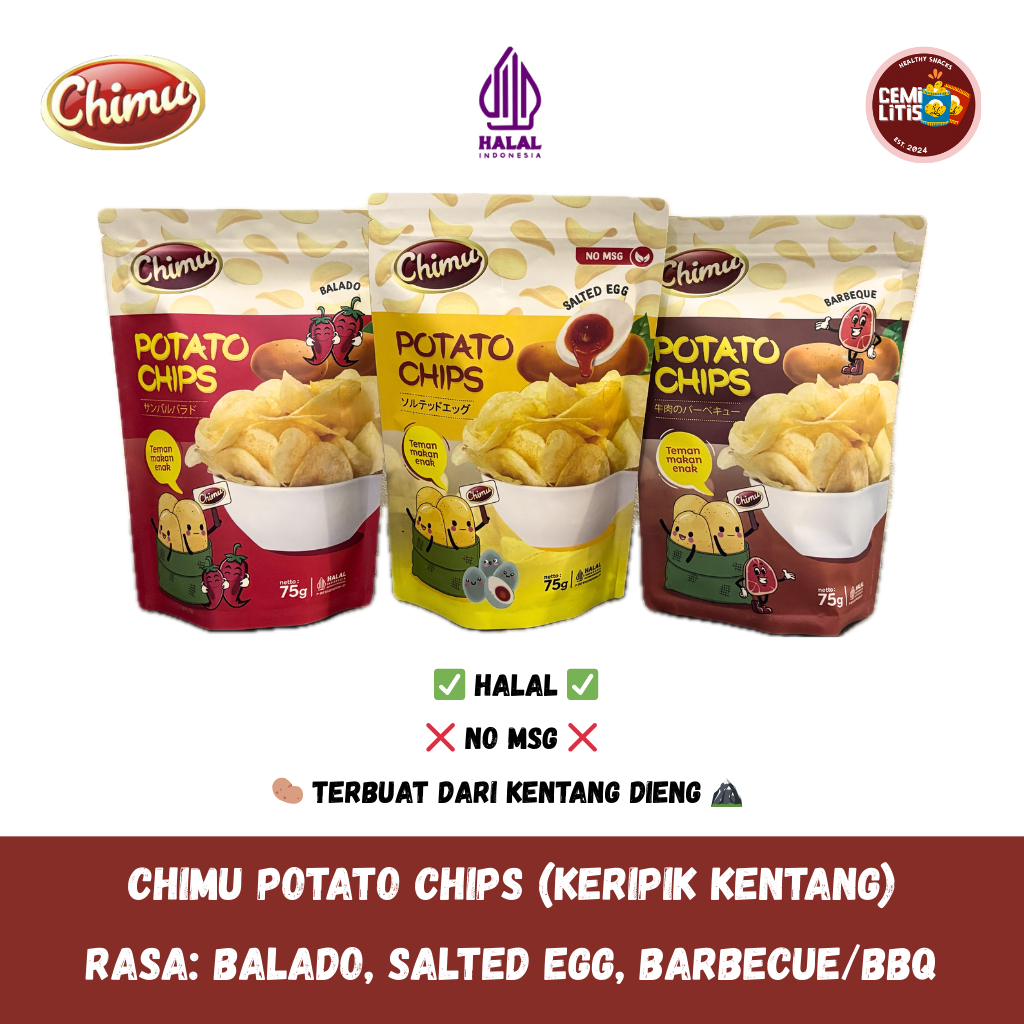 Jual CHIMU Keripik Kentang Dieng NO MSG (75 gram) - Rasa Balado, Salted Egg, Barbecue BBQ ...