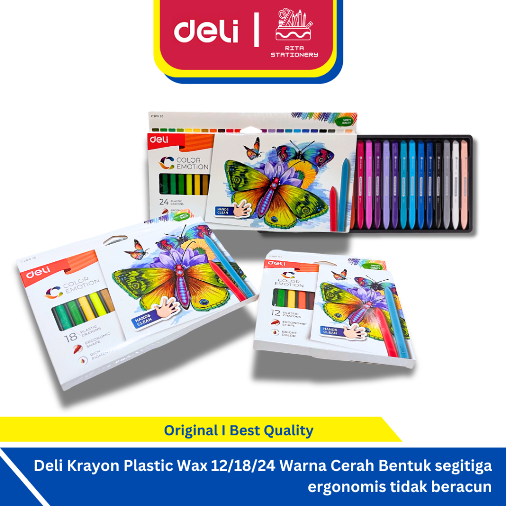 Jual Deli Krayon Plastic 12 / 18 / 24 Warna Wax Crayon Cerah Bentuk ...