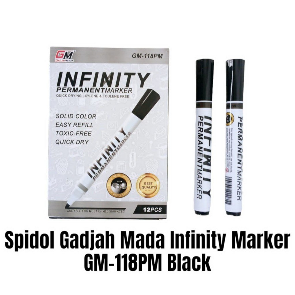 Jual Spidol Hitam (1 BOX ISI 12) INFINITY Permanent Marker Gadjah Mada ...