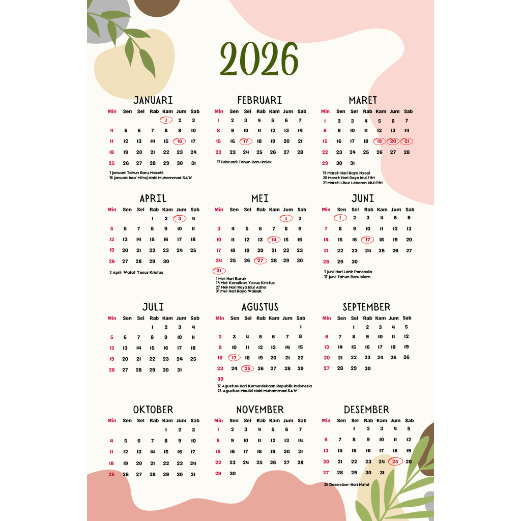 Jual [A3+] Kalender Dinding 2026 Estetik - Kalender 2026 Aesthetic ...