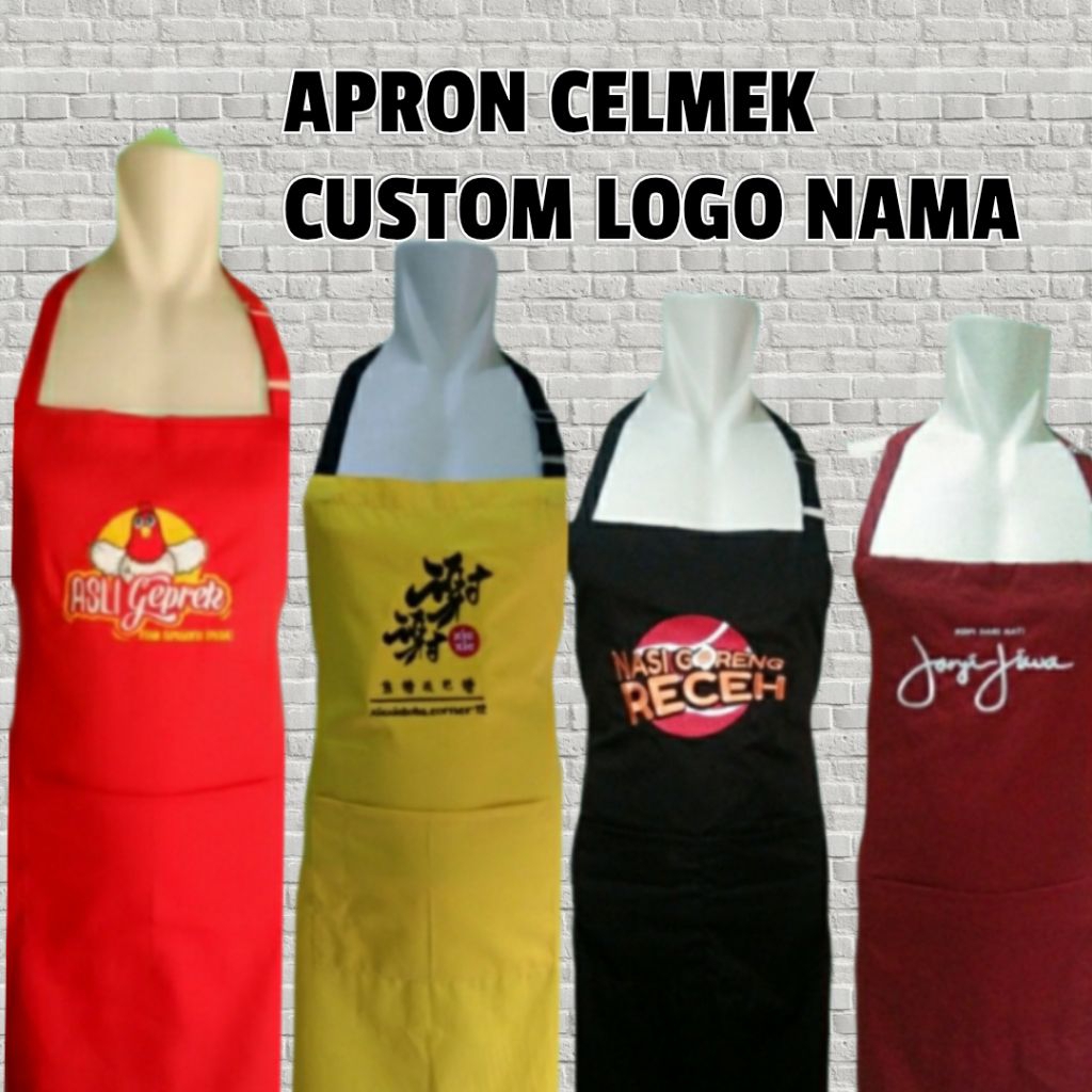 Jual JUAL CELMEK/APRON CUSTOM BORDIR LOGO & NAMA USAHA | Shopee Indonesia