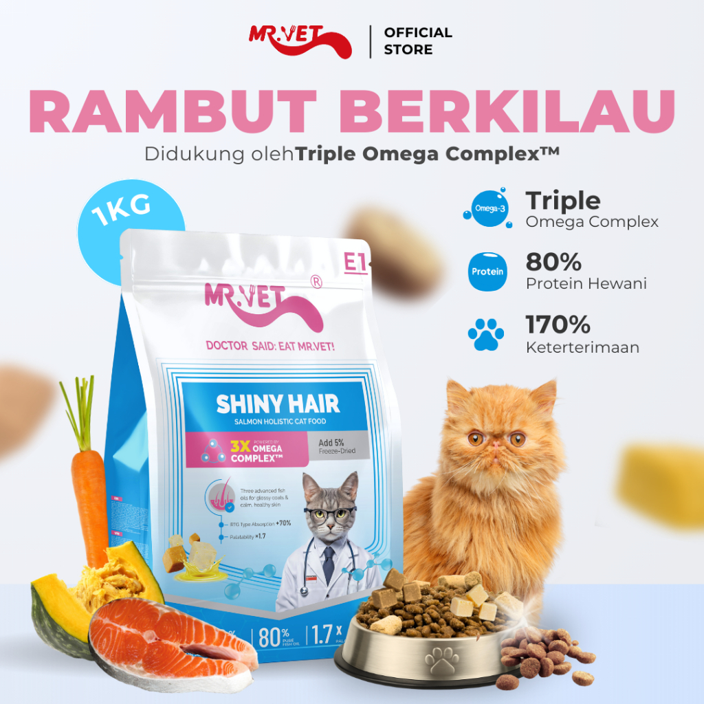 Jual [NEW] Mr. Vet - Makanan kucing kering 1kg GIFT 2pcs 50g Mr. Vet E1 ...