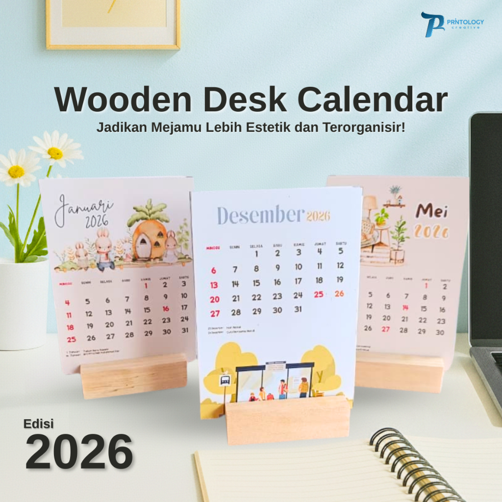 Jual Kalender 2026 Estetik WDC Kalender Meja Minimalis Wooden Calendar ...