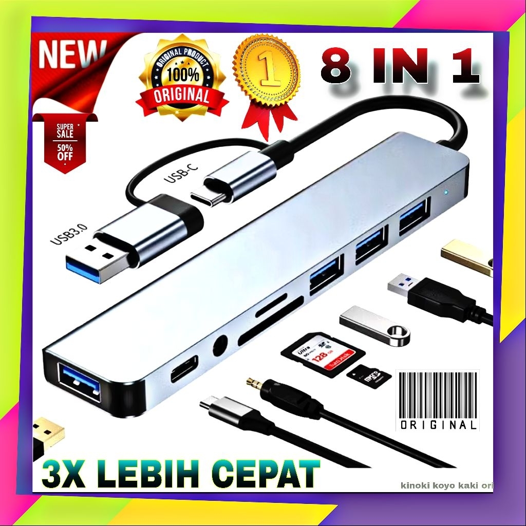 Jual USB HUB 3.0 type C ke usb adapter 8 in 1 super 4K Ultra HD ...