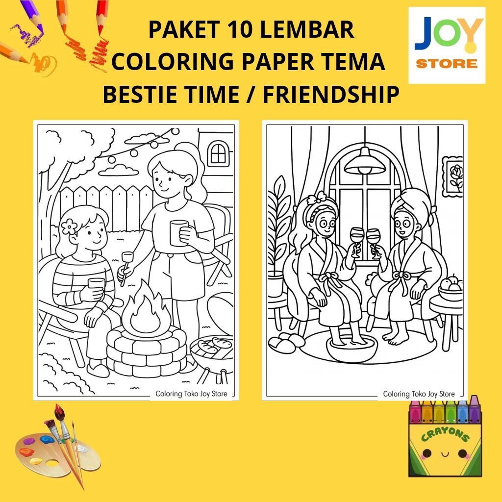 Jual PAKET 10 Lembar Kertas Gambar Mewarnai Tema Cozy Bestie Time ...