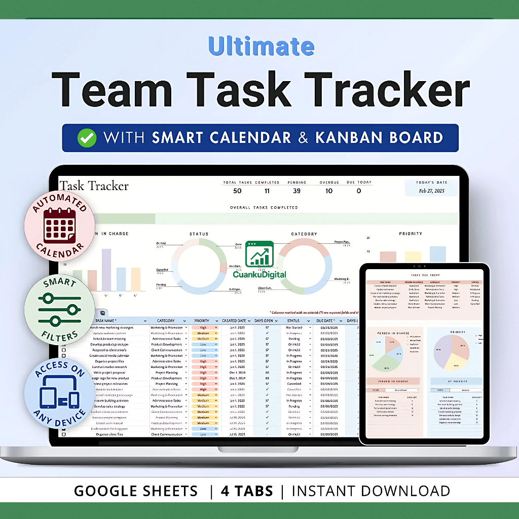 Jual Template Spreadsheet Manajemen Tugas Tim, Kanban Board, Task ...