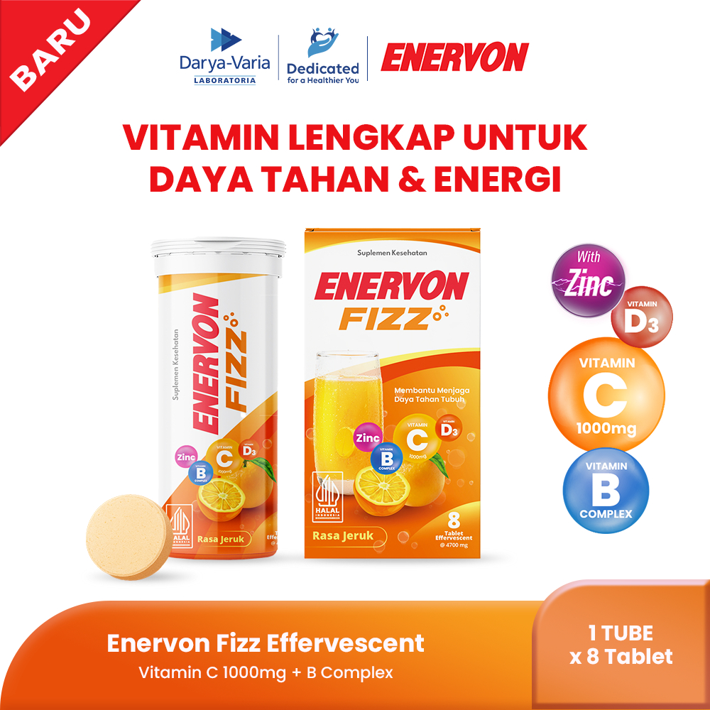 Jual [BARU] Enervon Fizz Tablet Effervescent (1 Tube x 8 Tablet ...