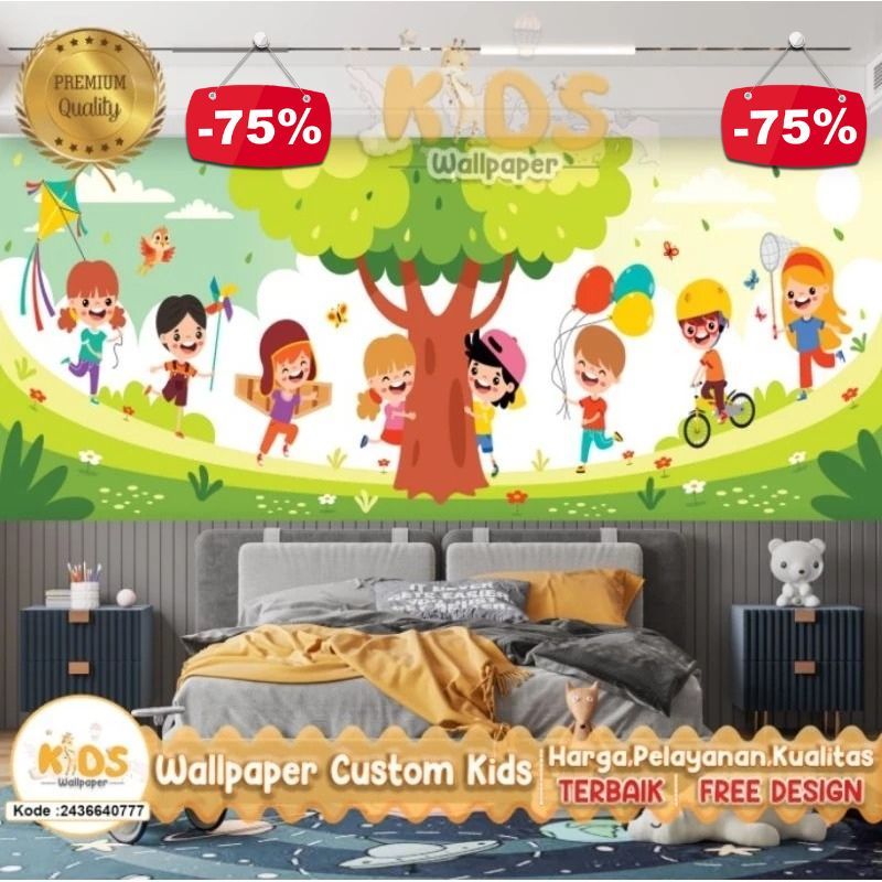 Jual Wallpaper Dinding Custom 3D Tema Children Playing| Animasi Hewan ...