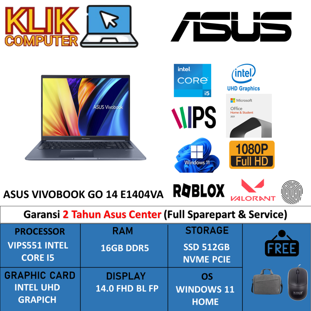 Jual Asus Vivobook 14 A1404VA VIPS551 Intel Core I5 1335U 16GB 512GB 14 ...