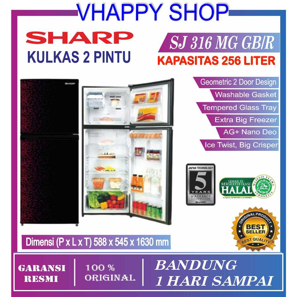 Jual Kulkas 2 Pintu Sharp SJ 316 MG GB GR No Frost 256 Liter Tinggi 163 ...