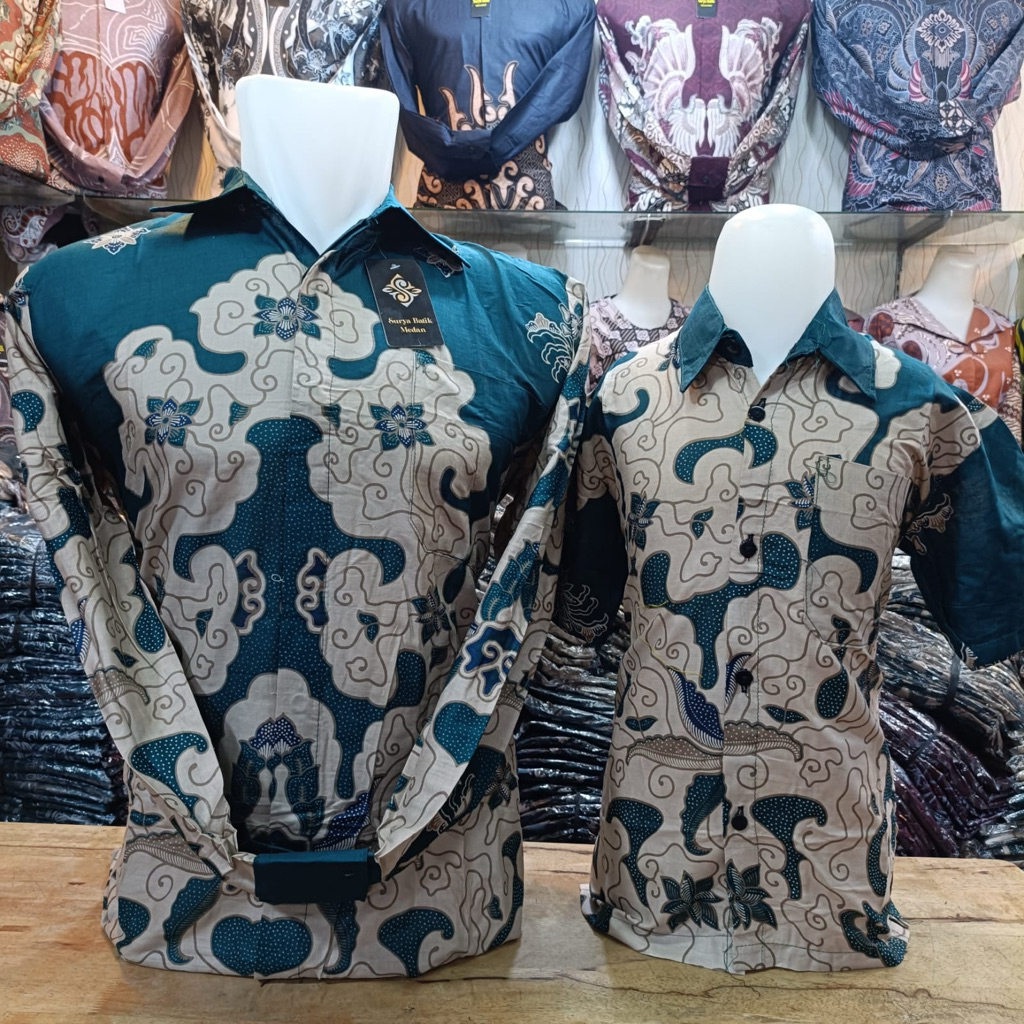 Jual Batik couple ayah dan anak warna hijau emerald | Shopee Indonesia