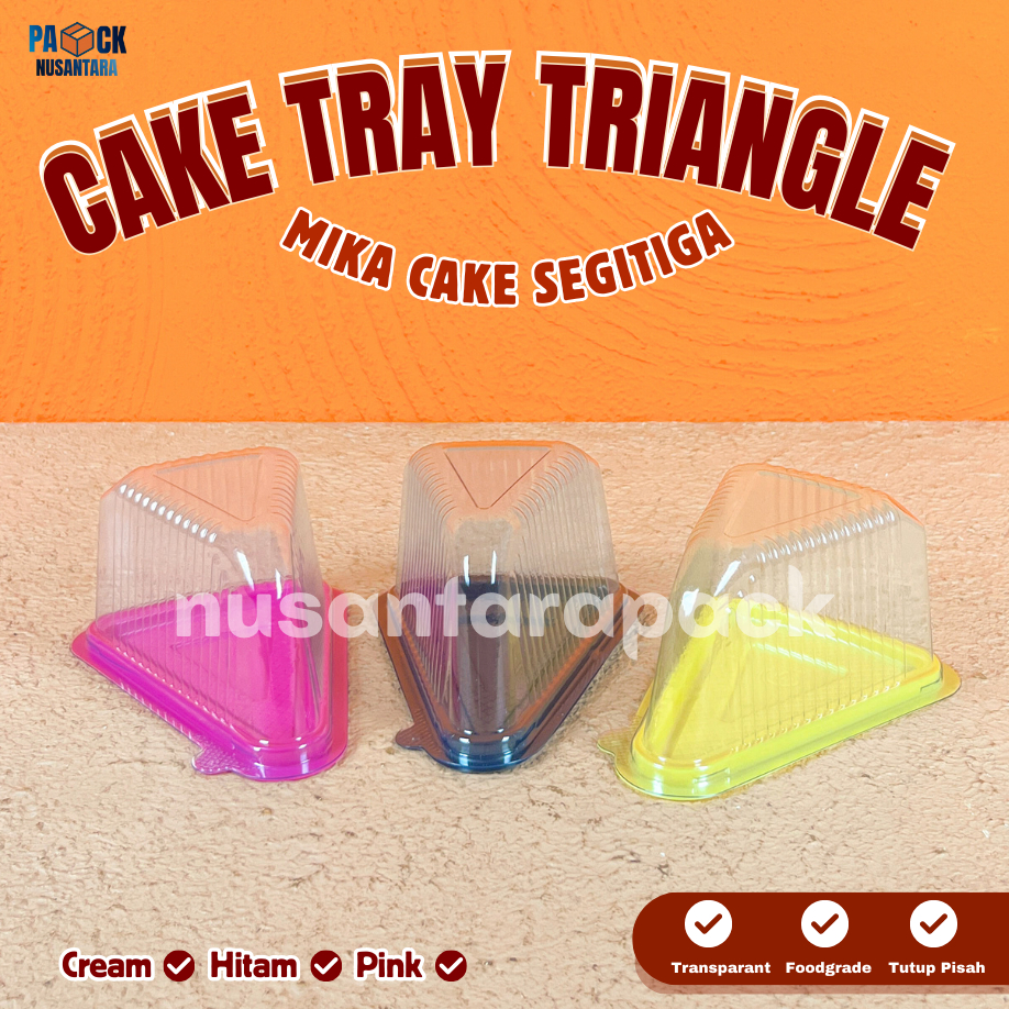 Jual Mika Cake Tray Segitiga Alas Warna + Tutup Transparan Kemasan Kue ...