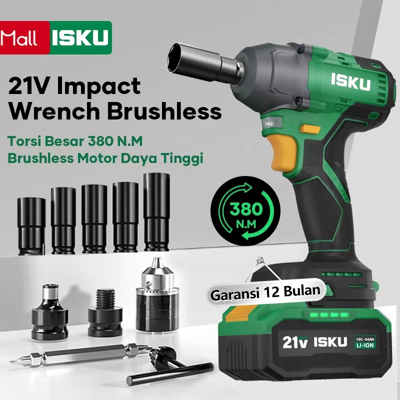 Jual ISKU Kunci Impact Brushless 21V 380NM, Kunci Pas Listrik Torsi ...