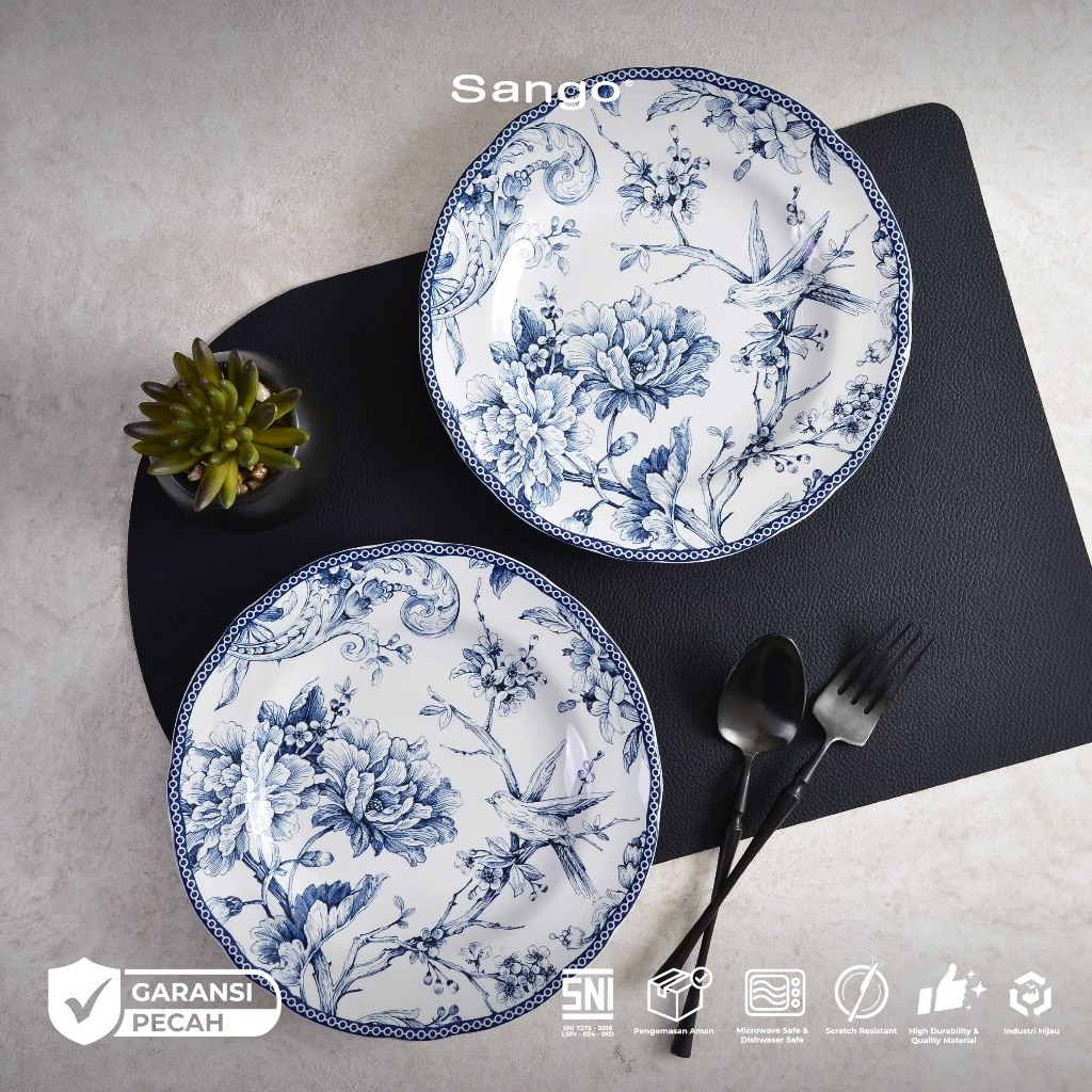 Jual SANGO Piring Salad Bulat Adelaide Blue (Isi 2) | Shopee Indonesia