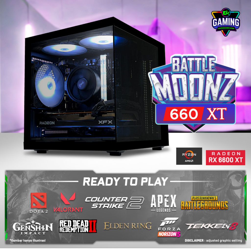 Jual EK Gaming BattleMoonz 660XT - PC Rakitan Gaming Ryzen 5 5600 RX ...