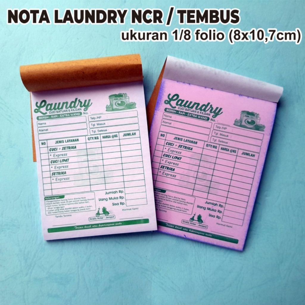Jual Nota Laundry Mini Rangkap 2 NCR (Tembus) uk. 8x10,7 cm | Shopee ...