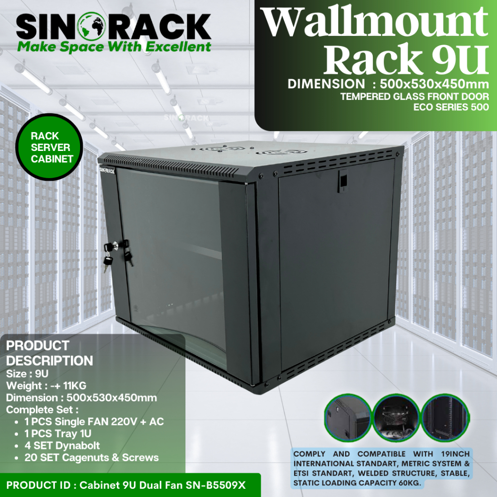 Jual Rak Server 9U Wallmount Rack Server 9U DEPTH 500MM SINORACK ECO ...
