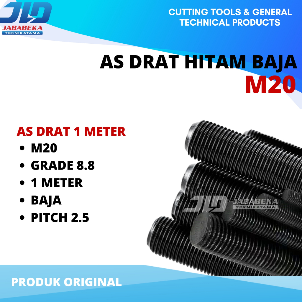 Jual As Drat Baja Long Drat M20 1 Meter Thread Rod as ulir M20 pitch ...