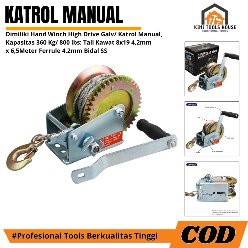 Jual Hand Winch Katrol Manual Alat Angkut Barang Tali Rol Sling Anti ...