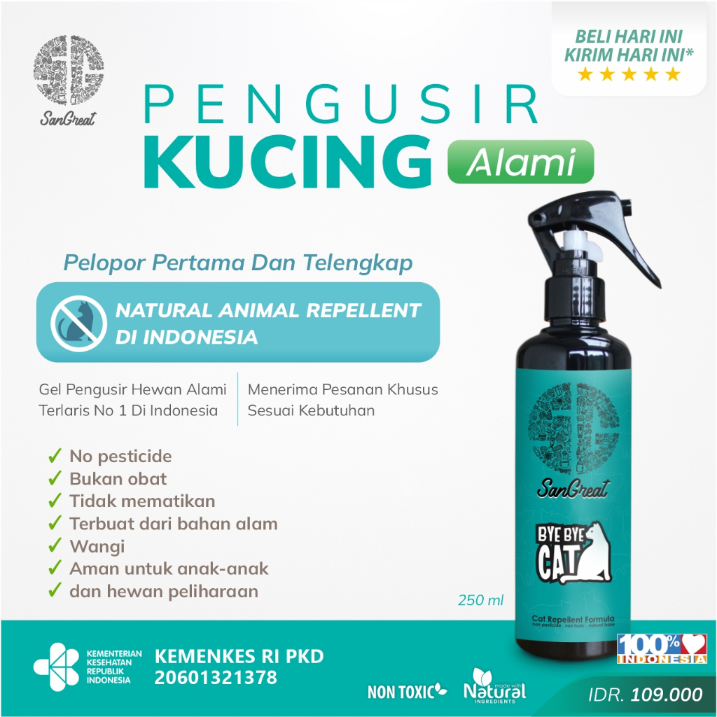 Jual Anti kucing pengusir kucing alami spray 250 ml bye bye cat untuk mencegah kucing berak dan ...
