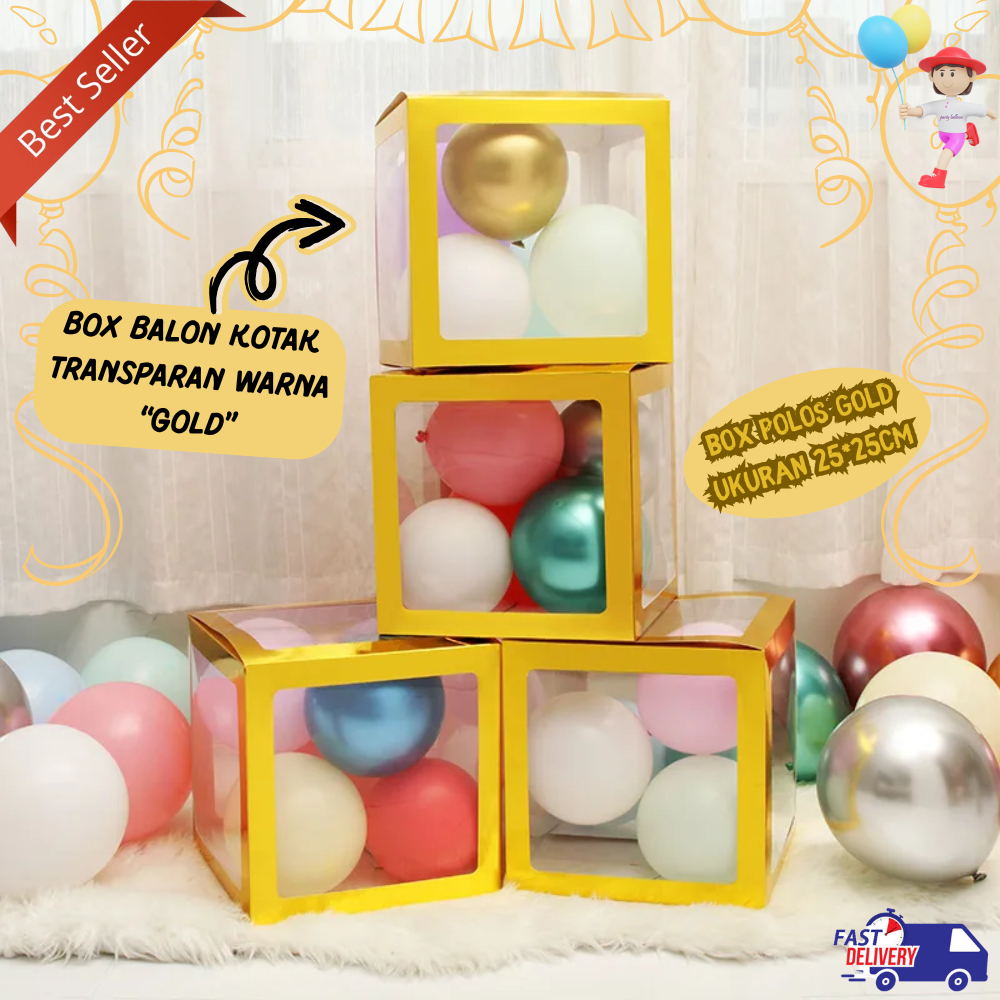 Jual Kotak Balon Box Transparan Polos Gold Ukuran 25*25cm Box Balon ...