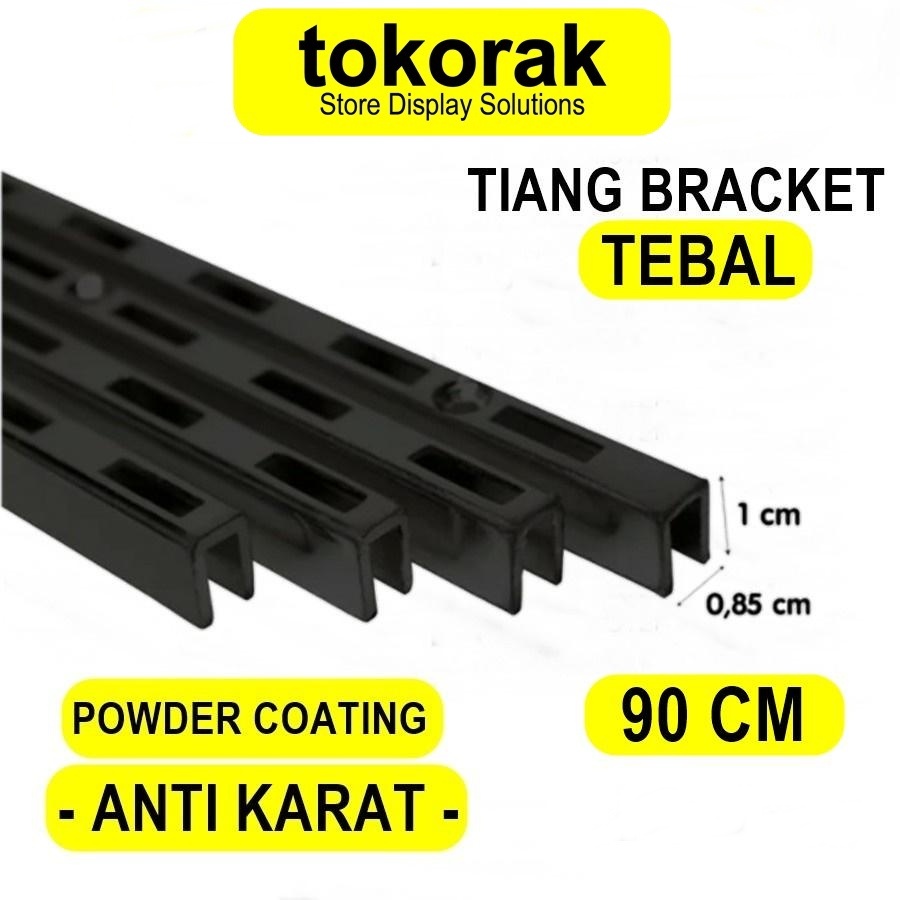 Jual TIANG BRACKET 90 CM REL BRAKET HITAM 90CM RAK DINDING AMBALAN KACA ...