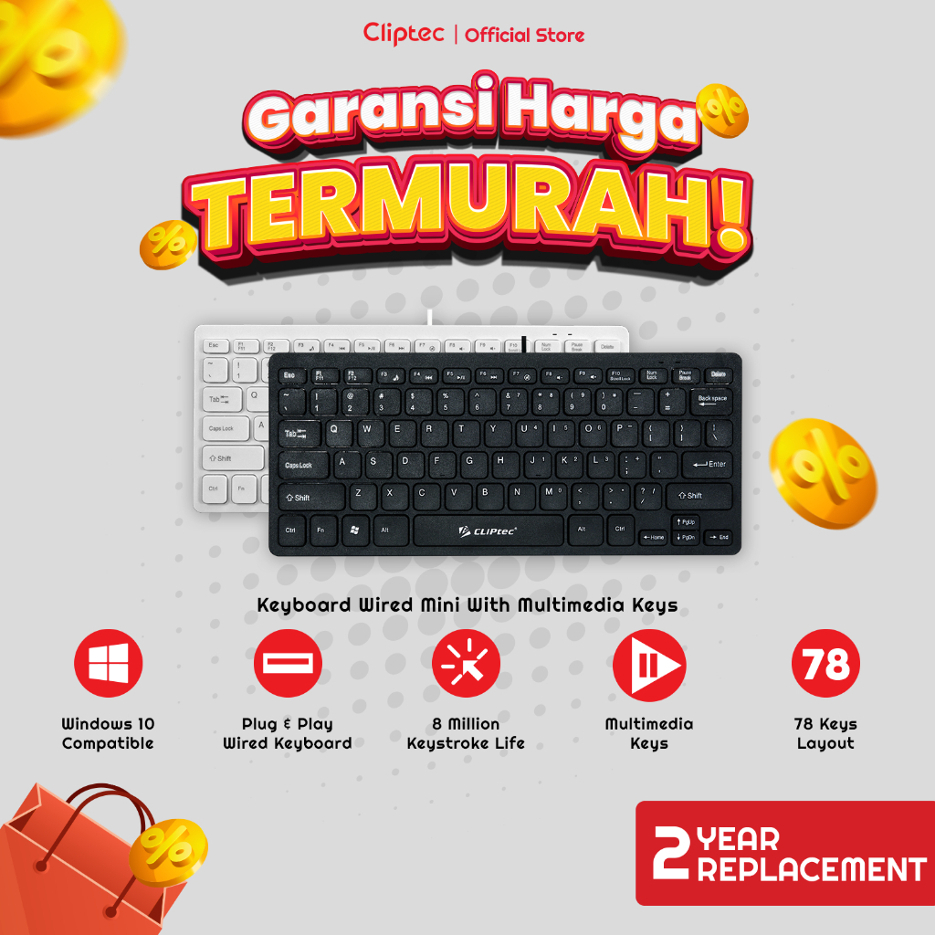 Jual Keyboard Mini Multimedia Usb Wired Cliptec RZK308 | Shopee Indonesia