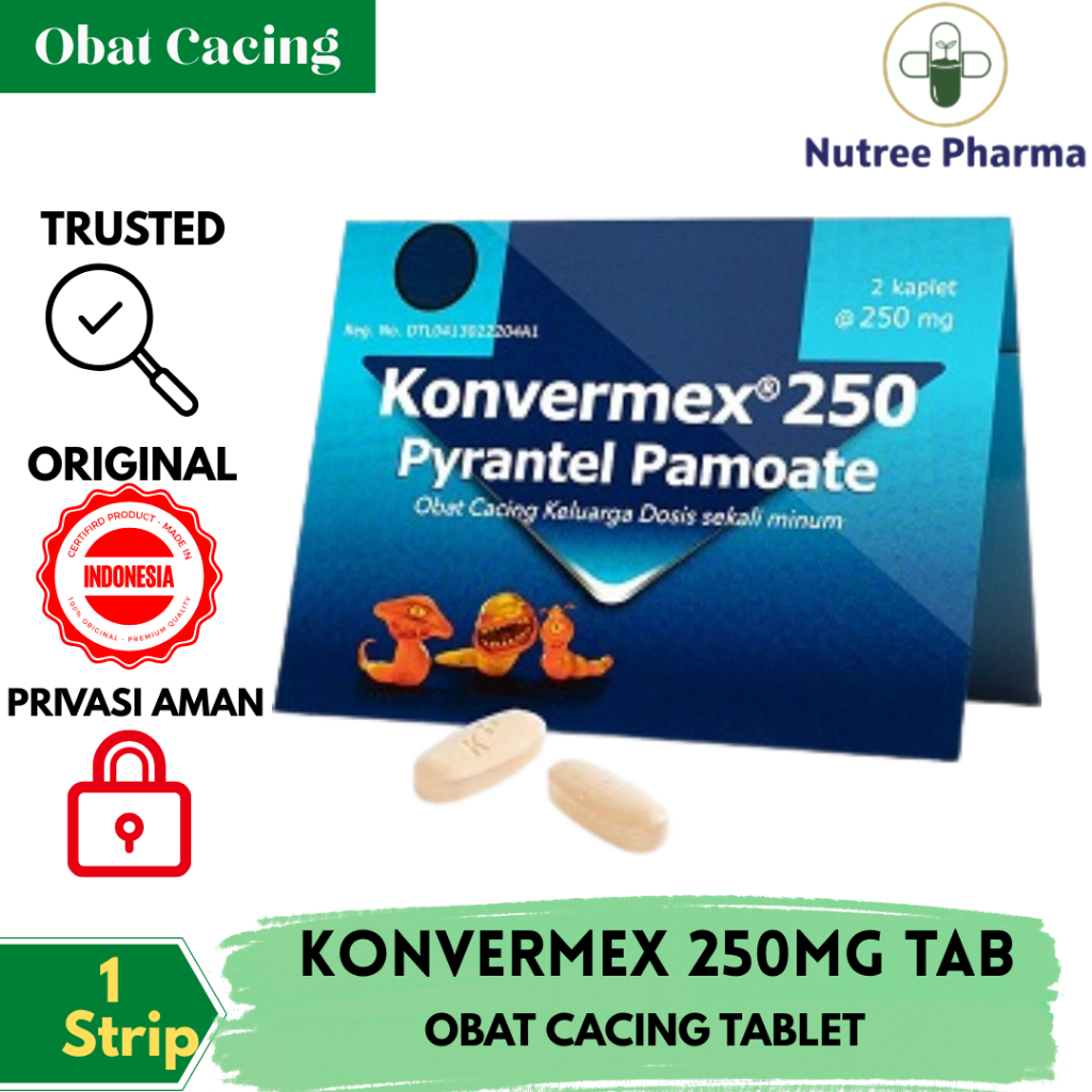 Jual Obat Cacing Konvermex Tablet 250 mg – Untuk Dewasa & Anak | 1 ...