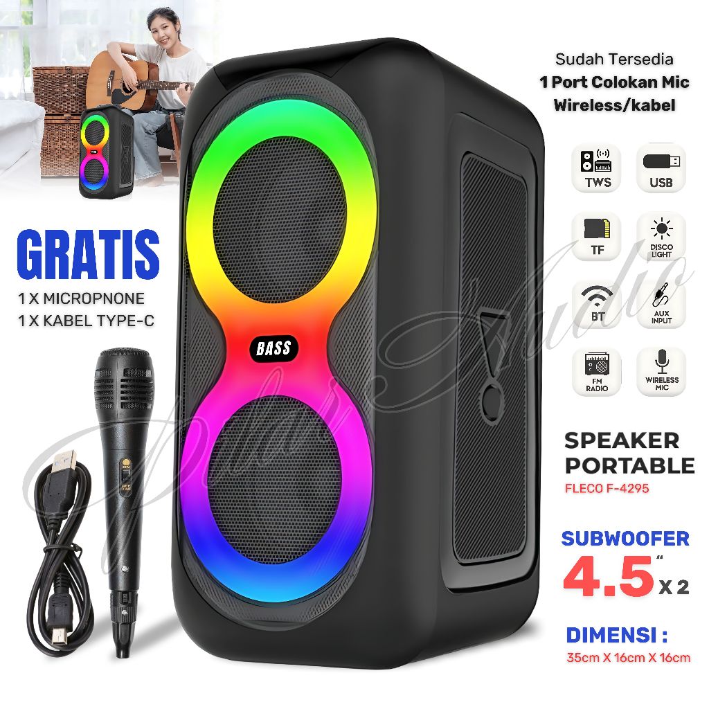 Jual Speaker Bluetooth Karaoke Portable Free Mic KABEL RGB LED FLECO F ...