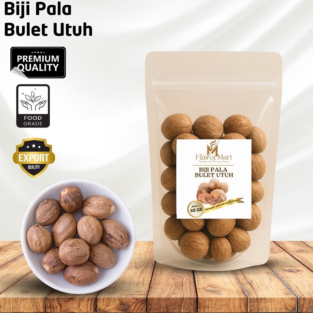 Jual Biji Pala Bulet Utuh Panjang 50 gr / Nutmeg Seed/ Rempah Kualitas ...