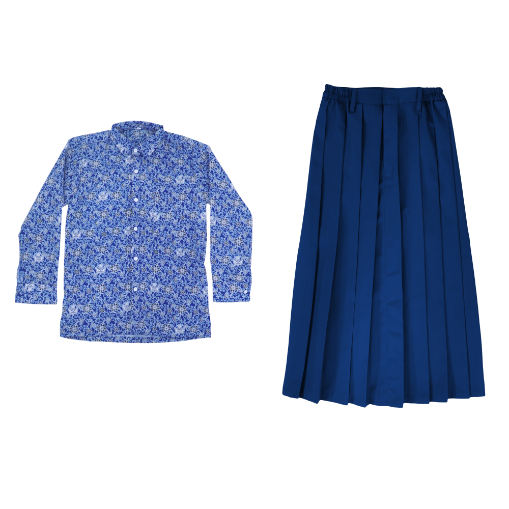Jual SATU SET SERAGAM Baju Batik Sekolah SMP/MTS Bunga Rampe Biru ROK ...