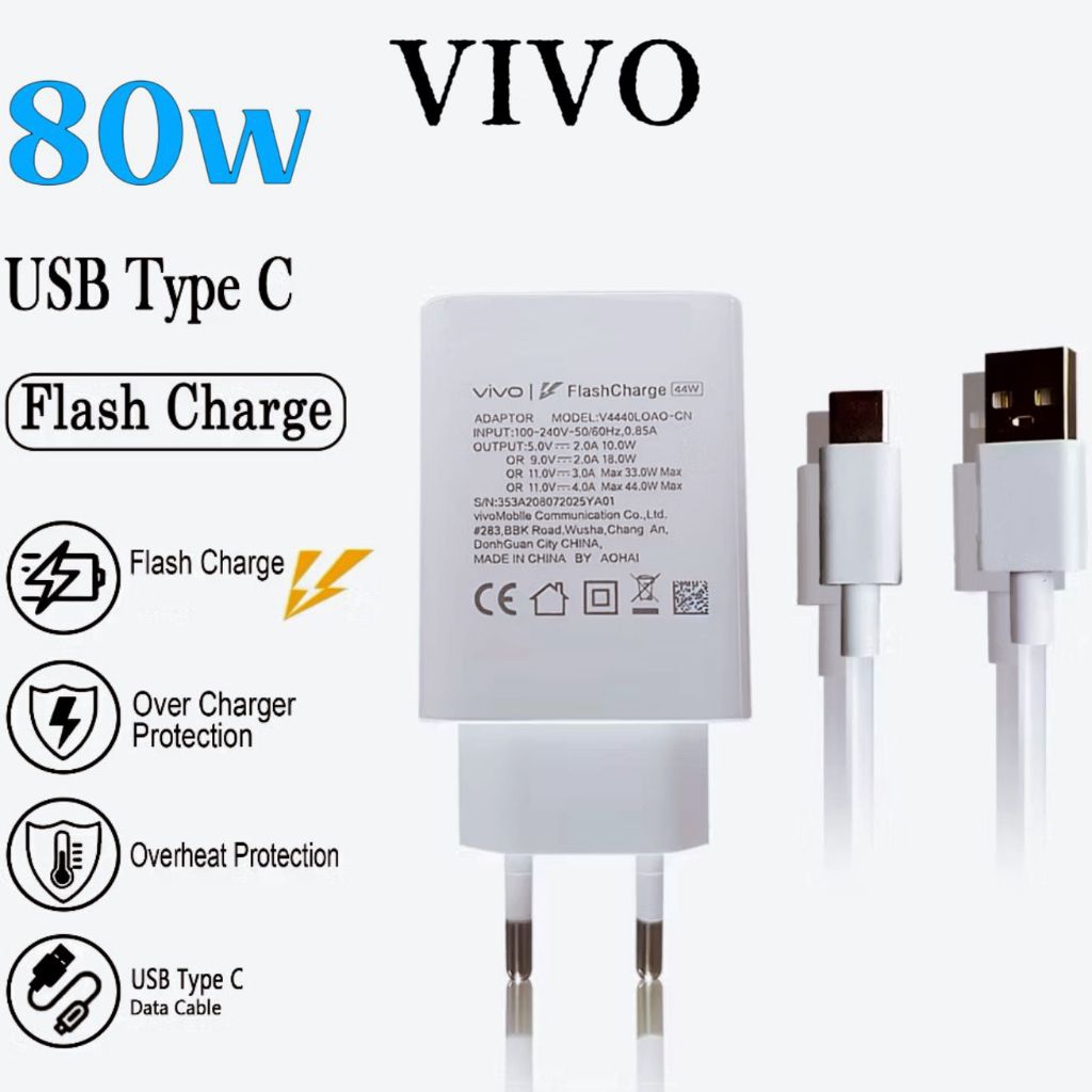 Jual Charger Vivo & iQOO Original 80W FlashCharge + Kabel Data Type-C ...