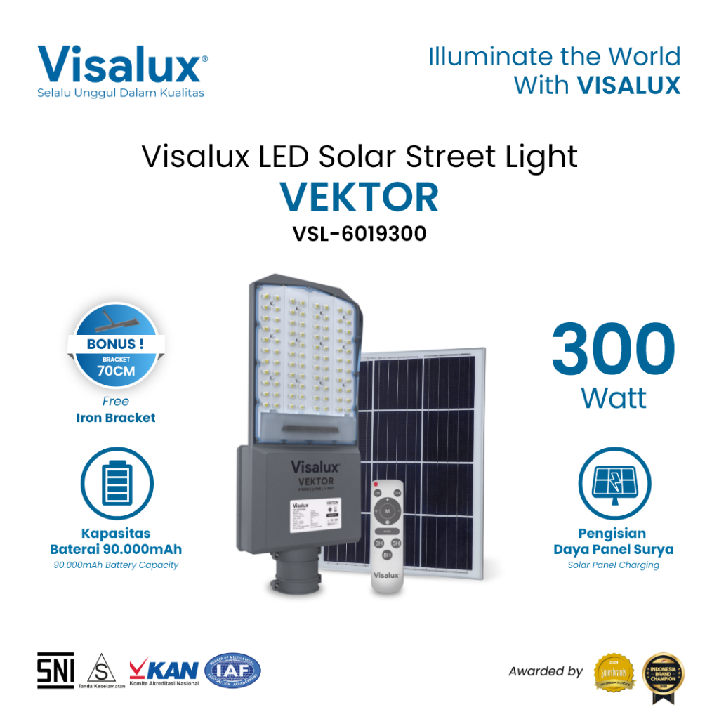 Jual Visalux Vektor LED Solar Street Light 300W - Lampu Jalan Sensor ...