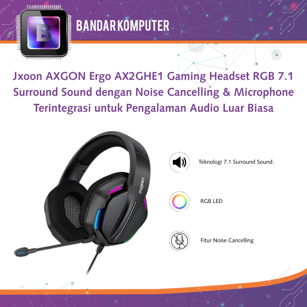 Jual AXGON Ergo AX2GHE1 Gaming Headset RGB 7.1 Surround Sound Noise ...