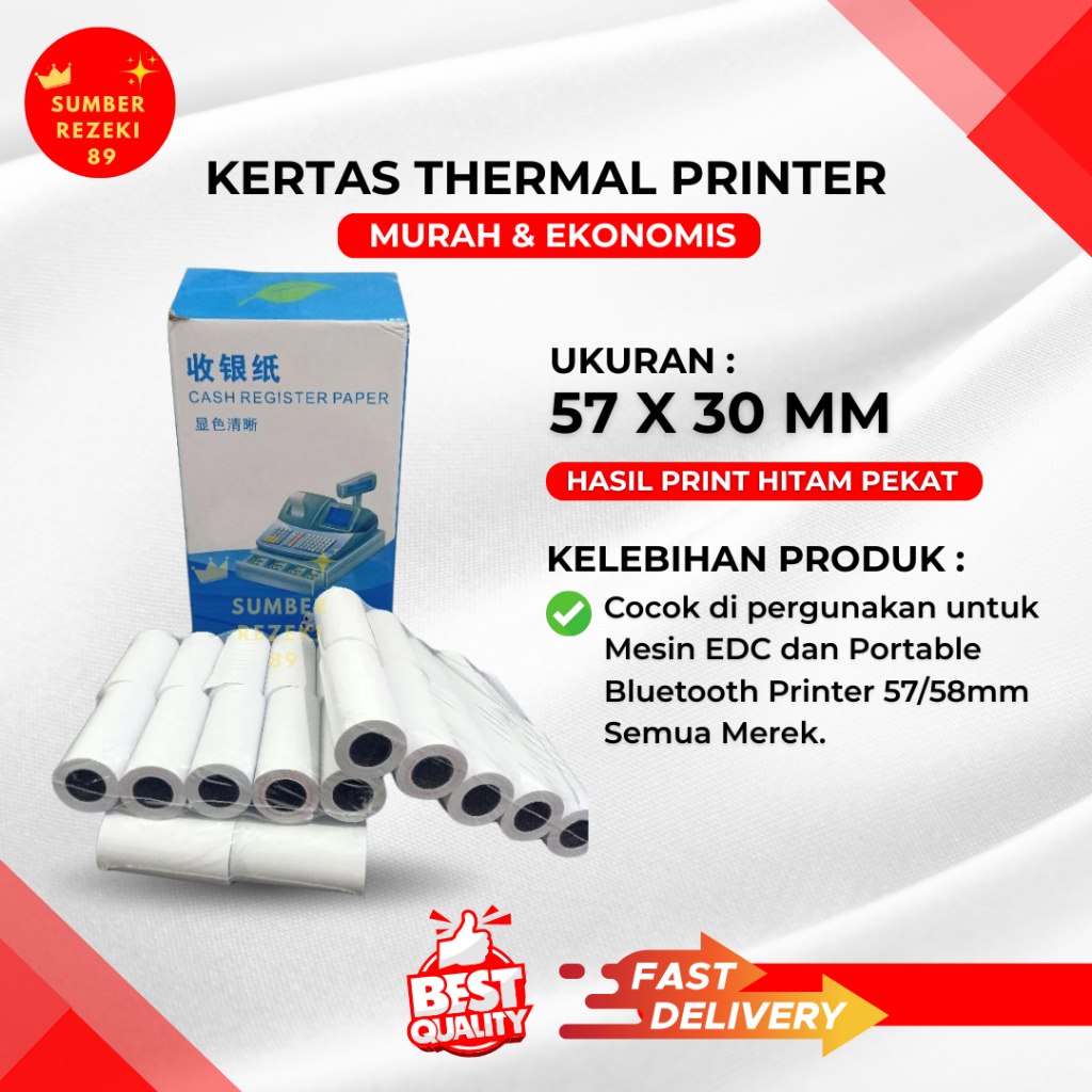 Jual Nota Thermal Kasir Paper Rol 57x30 / Kertas Printer Thermal 58mm ...
