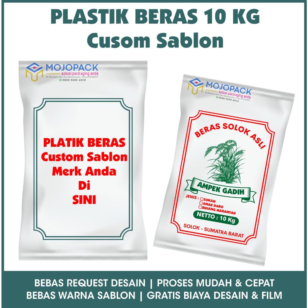 Jual Plastik Beras 10 Kg Custom Sablon - Plastik Sablon Kemasan Beras 10Kg PE Tebal | Mojopack ...