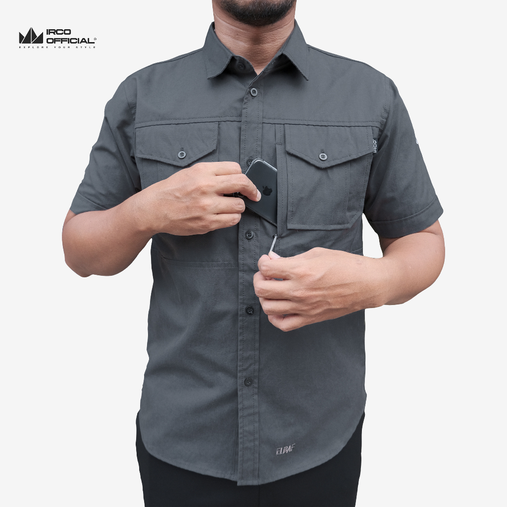 Jual IRCO Elbaf Kemeja Outdoor Lapangan Pria Abu Lengan Pendek Twill ...