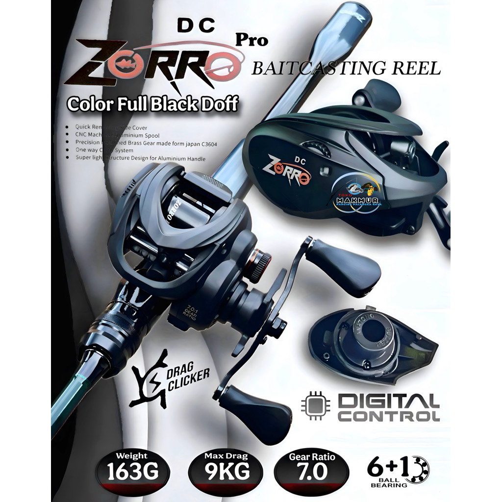Jual Reel BC ZORRO DC PRO Digital Control | Ratio 7 | Handle Kiri | Drag Clicker | Shopee Indonesia