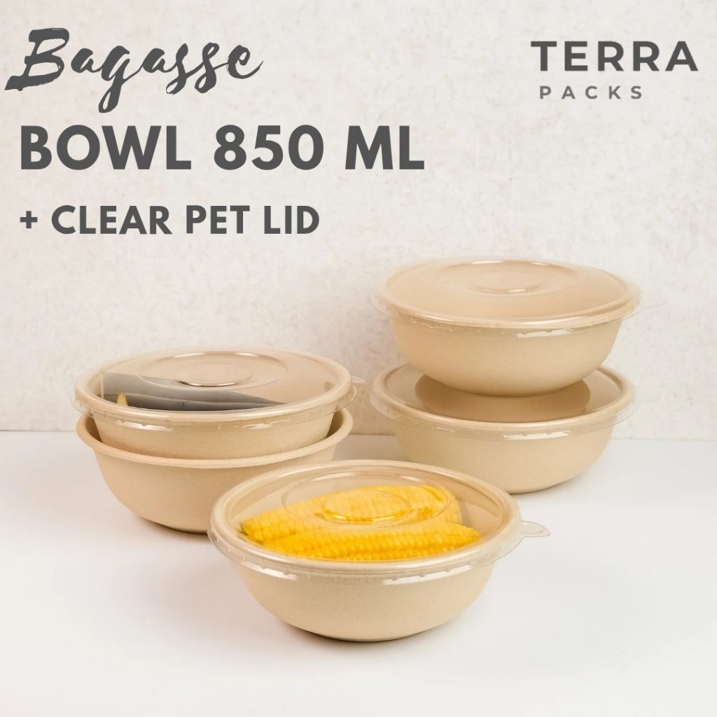 Jual Terra Bagasse Bowl Clear Transparan Lid 850 ML Paper Bowl Mangkok ...