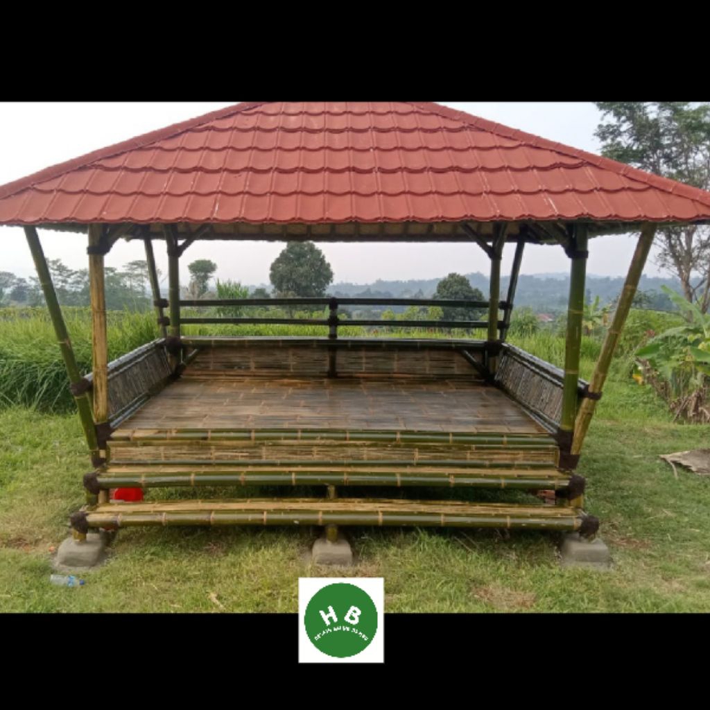 Jual saung bambu, saung gazebo bambu atap multiroof 3x4 m | Shopee ...