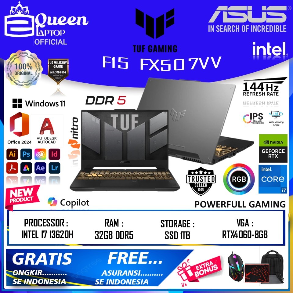 Jual Laptop Gaming Asus TUF F15 FX507VV INTEL I7 13620H RAM 32GB 2TB ...