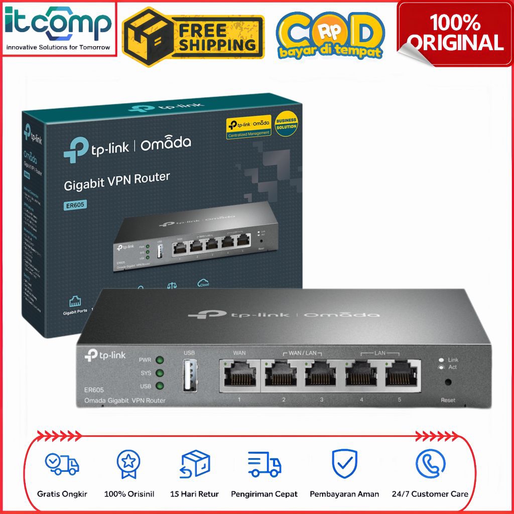 Jual TP-Link ER605 Omada Cloud 5 Port Gigabit VPN USB 3.0 Multi WAN ...
