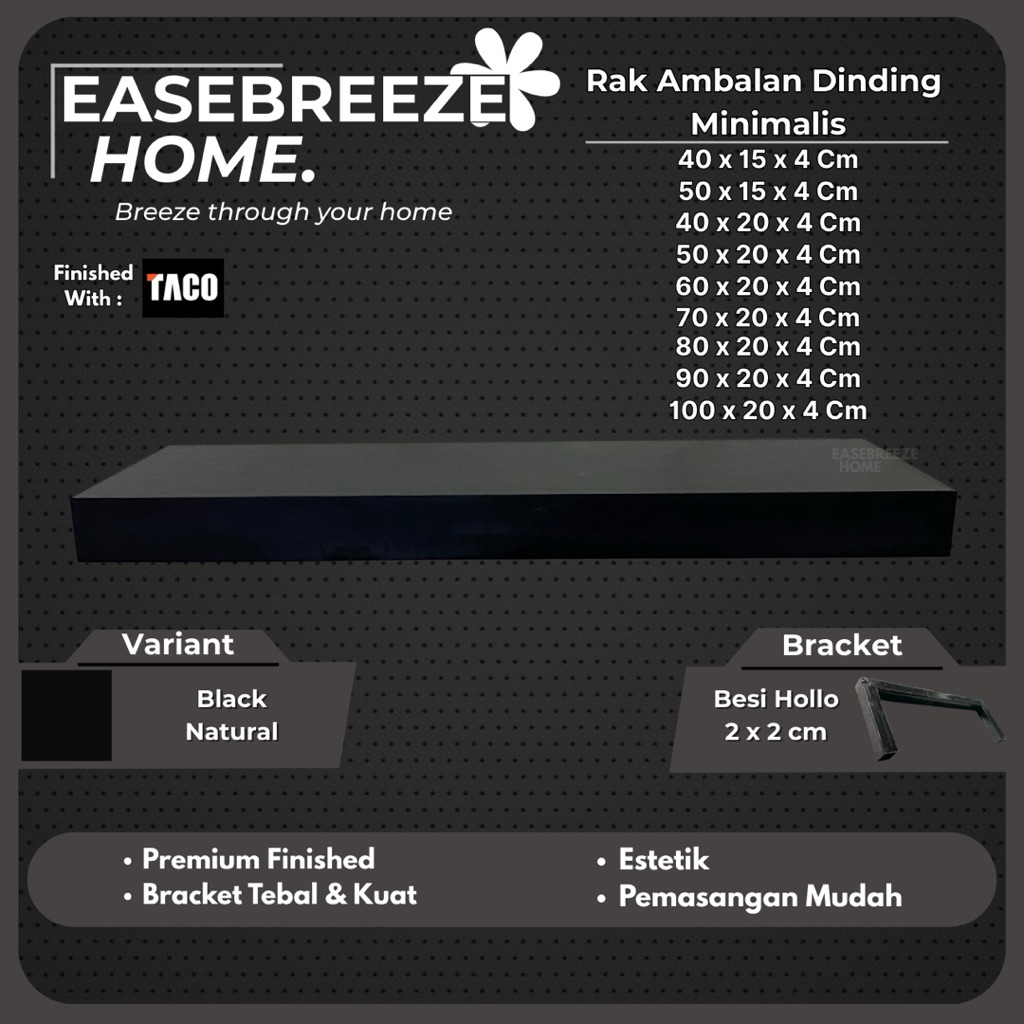 Jual Rak Ambalan Dinding Minimalis Hitam Natural 40/50/60/70/80/90/100 ...