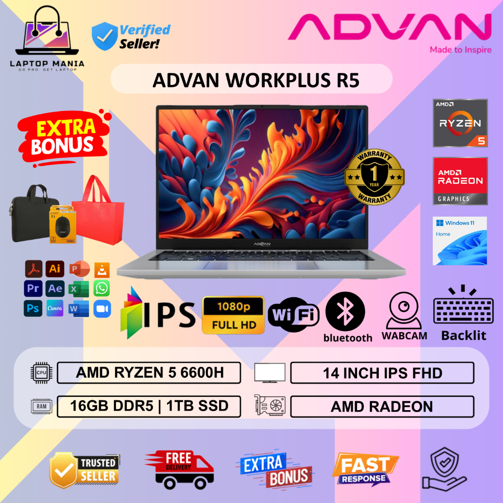 Jual Laptop Gaming Advan Workplus R5 14 AMD Ryzen 5 6600H 16GB 512GB 14 ...