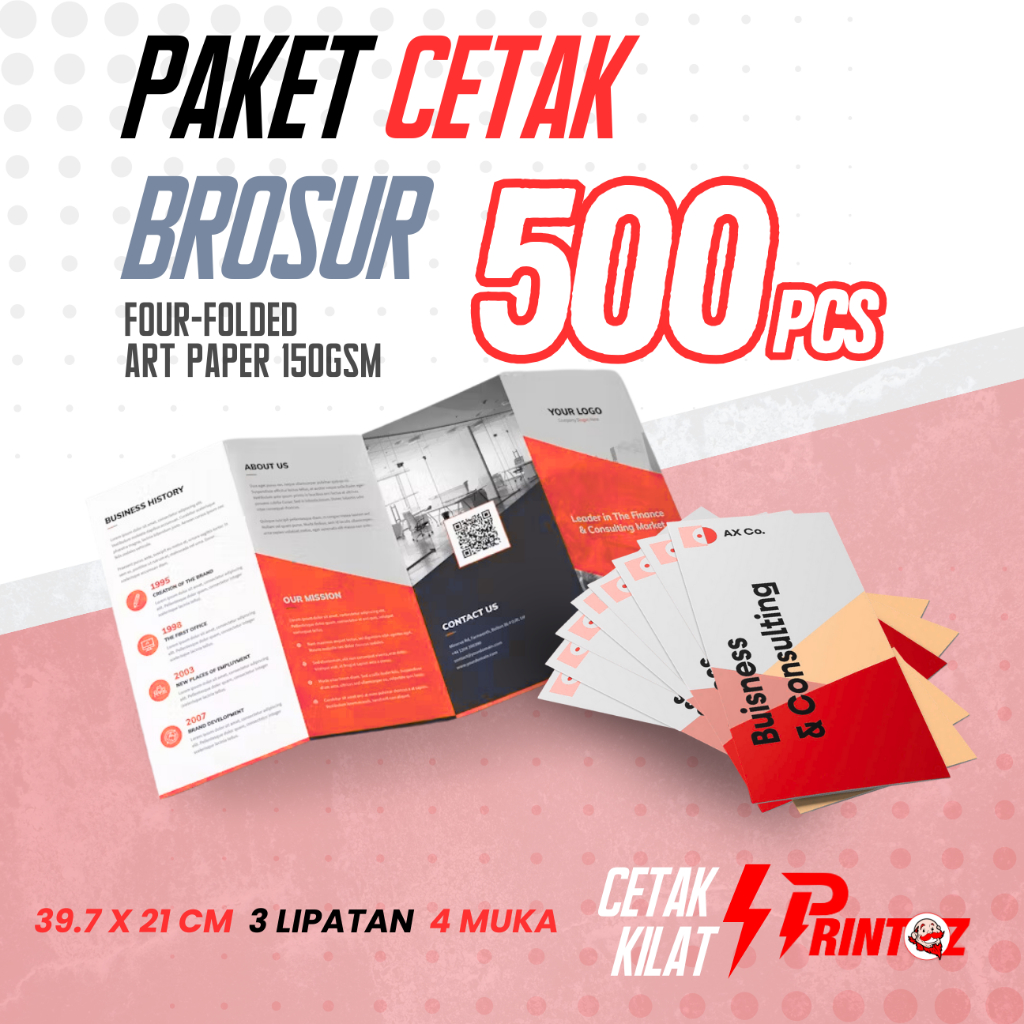 Jual Paket Cetak 500pcs Brosur Lipat 4 / Four-Folded / 397 x 210 mm ...