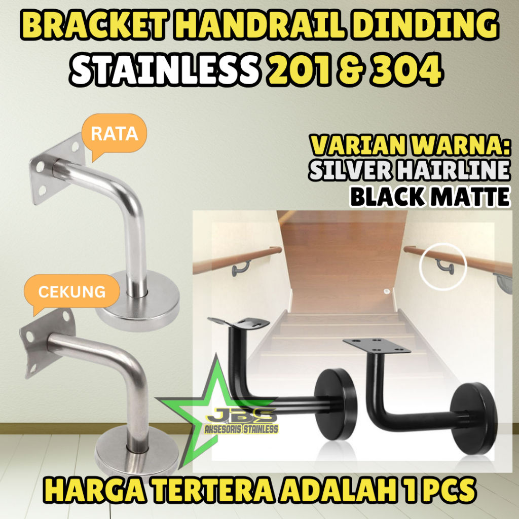 Jual BRACKET HANDRAIL DINDING STAINLESS 201 & 304 RATA / CEKUNG WARNA ...
