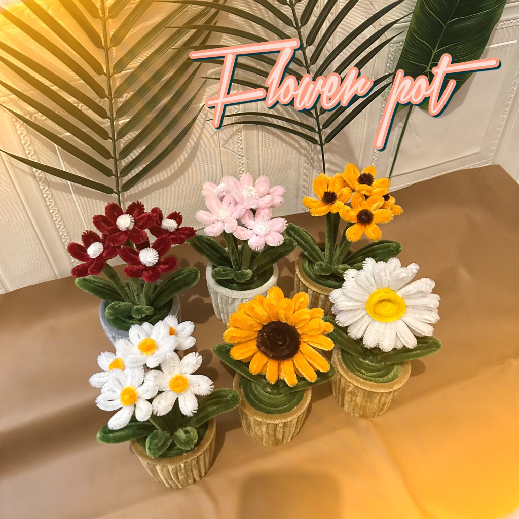 Jual (TIDAK PO) Flower pot | Pot Bunga Kawat bulu | Gift wisuda | Pot ...