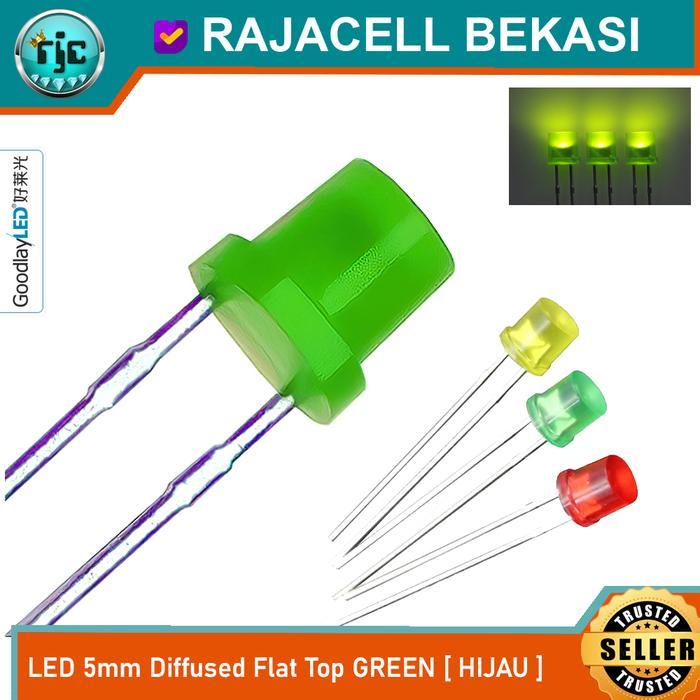 Jual LED 5mm Diffused Green Hijau Flat Top 2P Body Diffused Cahaya ...