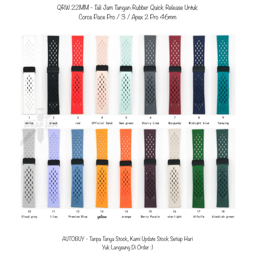 Jual QRW 22mm Tali Jam Tangan Coros Pace Pro 3 2 Apex 46mm - Strap ...