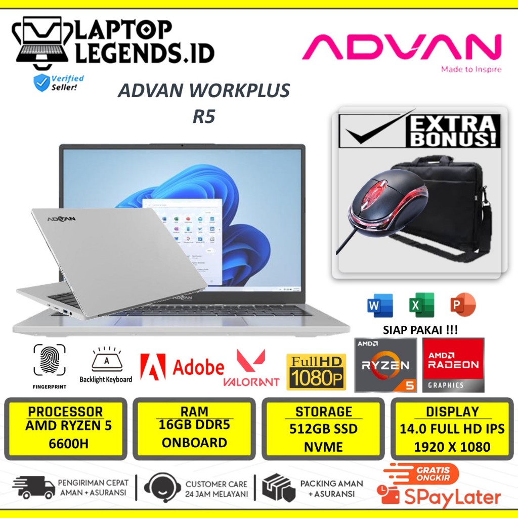Jual Laptop RESMI Advan Workplus R5 14 Ryzen 5 6600H 16GB DDR5 512GB 14 ...
